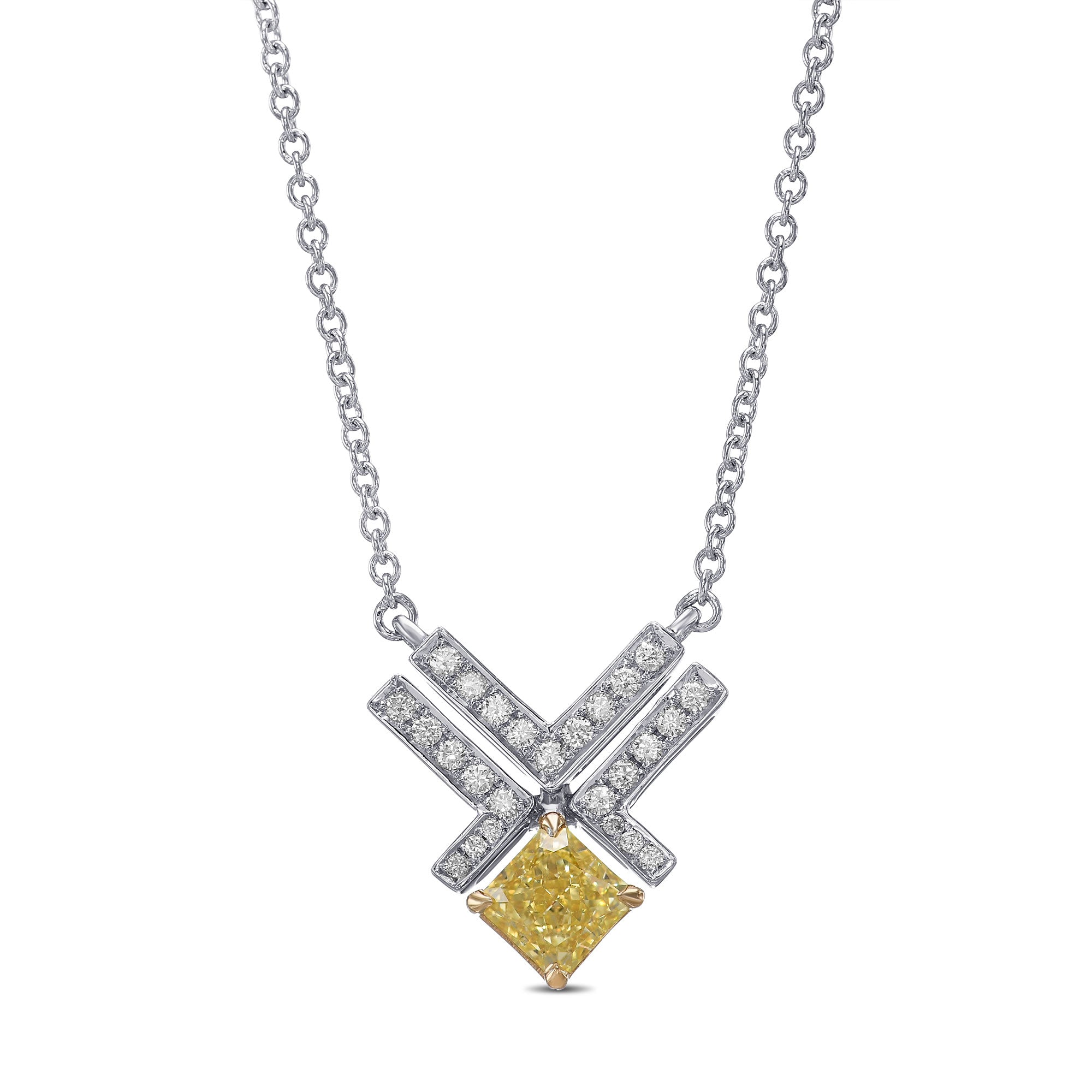 Fancy Intense Yellow and White Diamond Leibish Logo Pave Pendant | LEIBISH